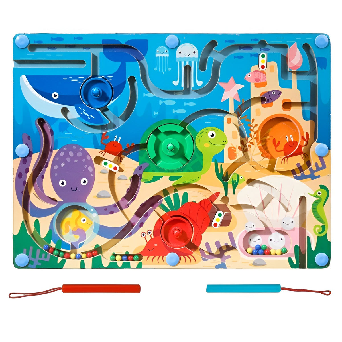 Joc Montessori de Sortare Culori, Vivimall, Creion Magnetic, Tip Labir ...